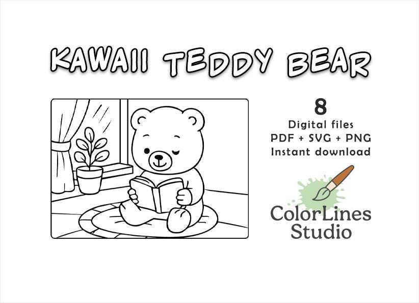 Kawaii Bear Coloring Pages, 8 Cute Printable Sheets for Kids | Daily ...