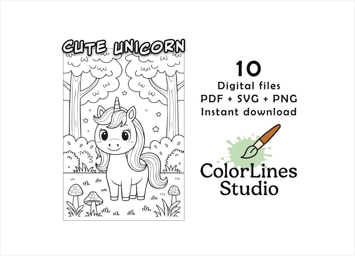 Kawaii Unicorn Coloring Pages Bundle | Cute Fantasy Princess Castle ...