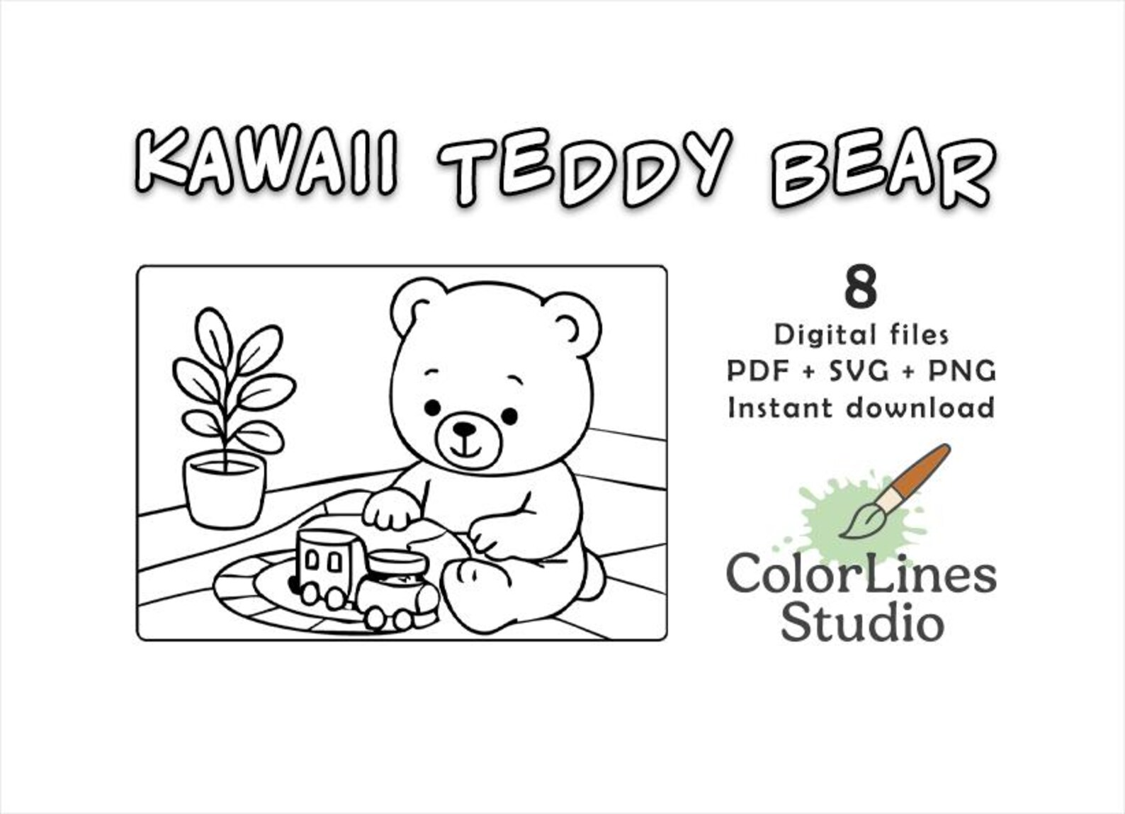 Kawaii Bear Coloring Pages, 8 Cute Printable Sheets for Kids | Daily ...