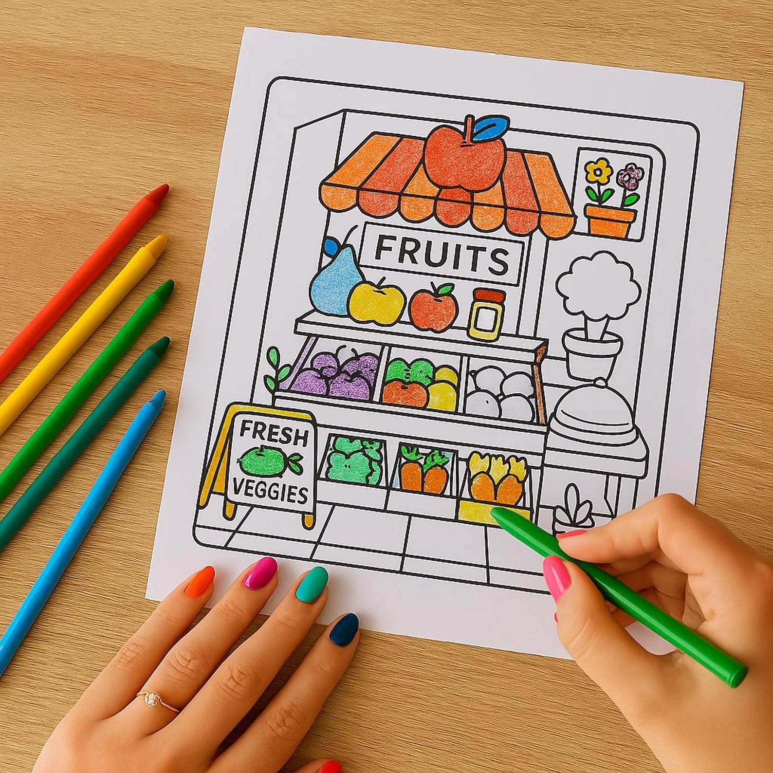 Cute Shop Coloring Pages Printable PDF SVG PNG | Cafe Bakery Flower ...
