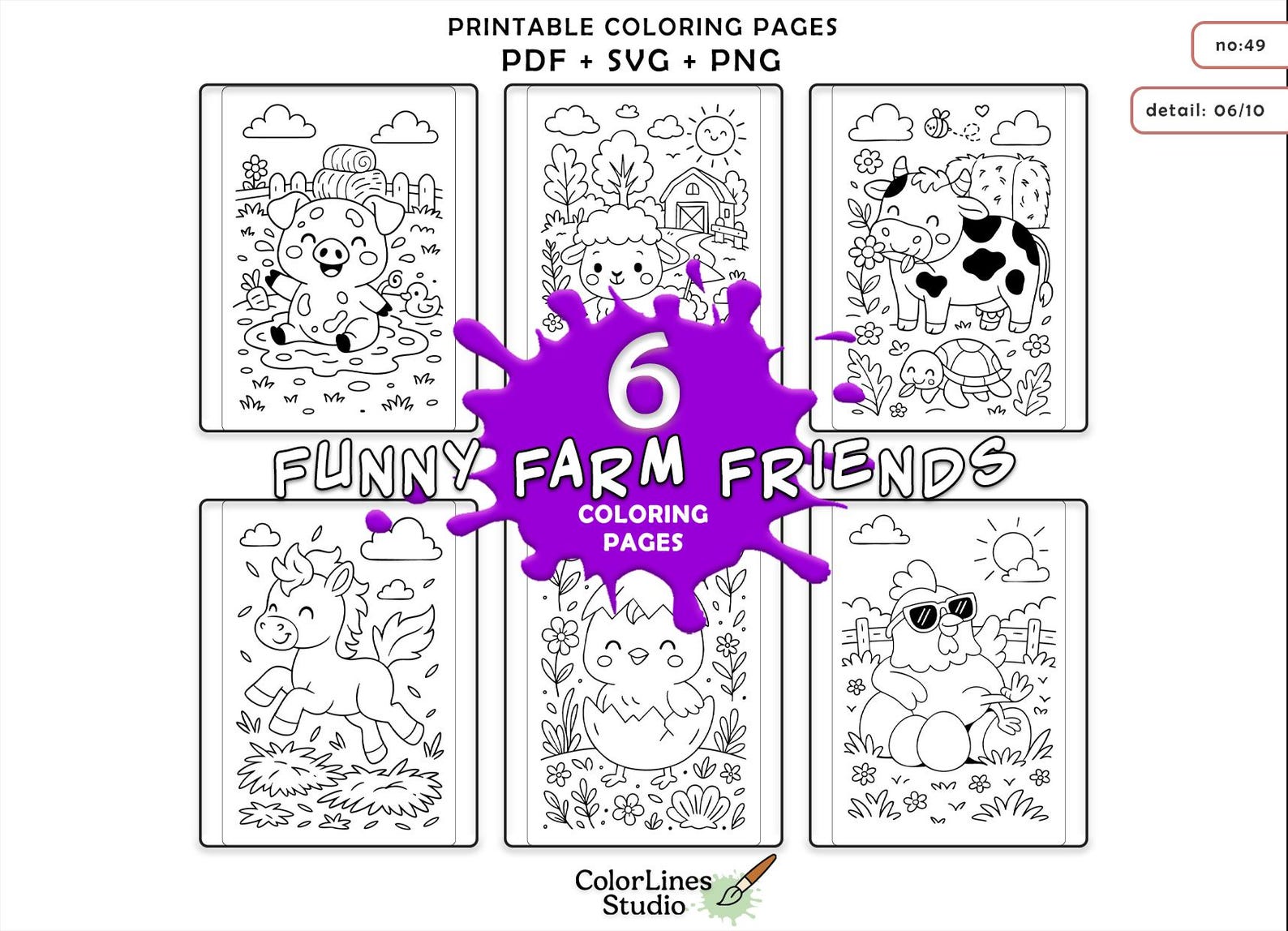 Farm Animal Coloring Pages for Kids – 6 Cute Printable Sheets ...