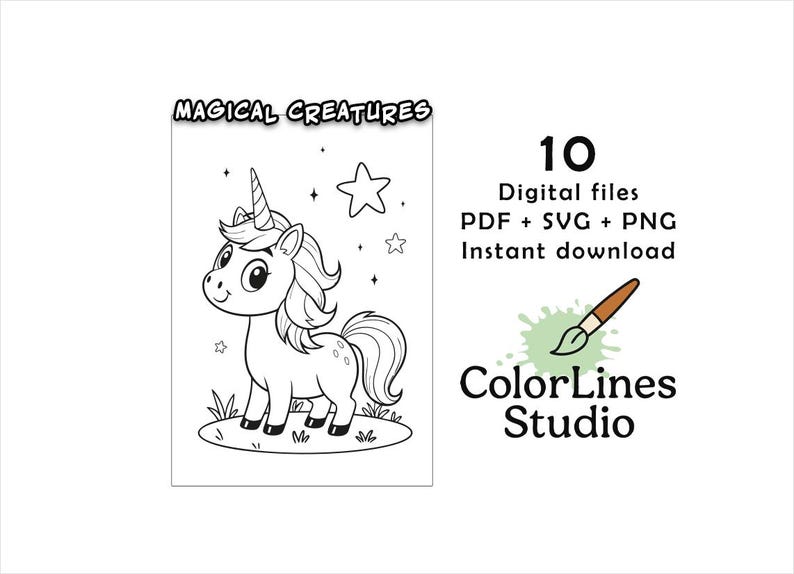 Magical Creatures Coloring Pages | Dragon Unicorn Witch Fairy Angel ...