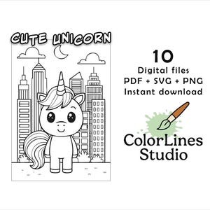 Kawaii Unicorn Coloring Pages Bundle | Cute Fantasy Princess Castle ...