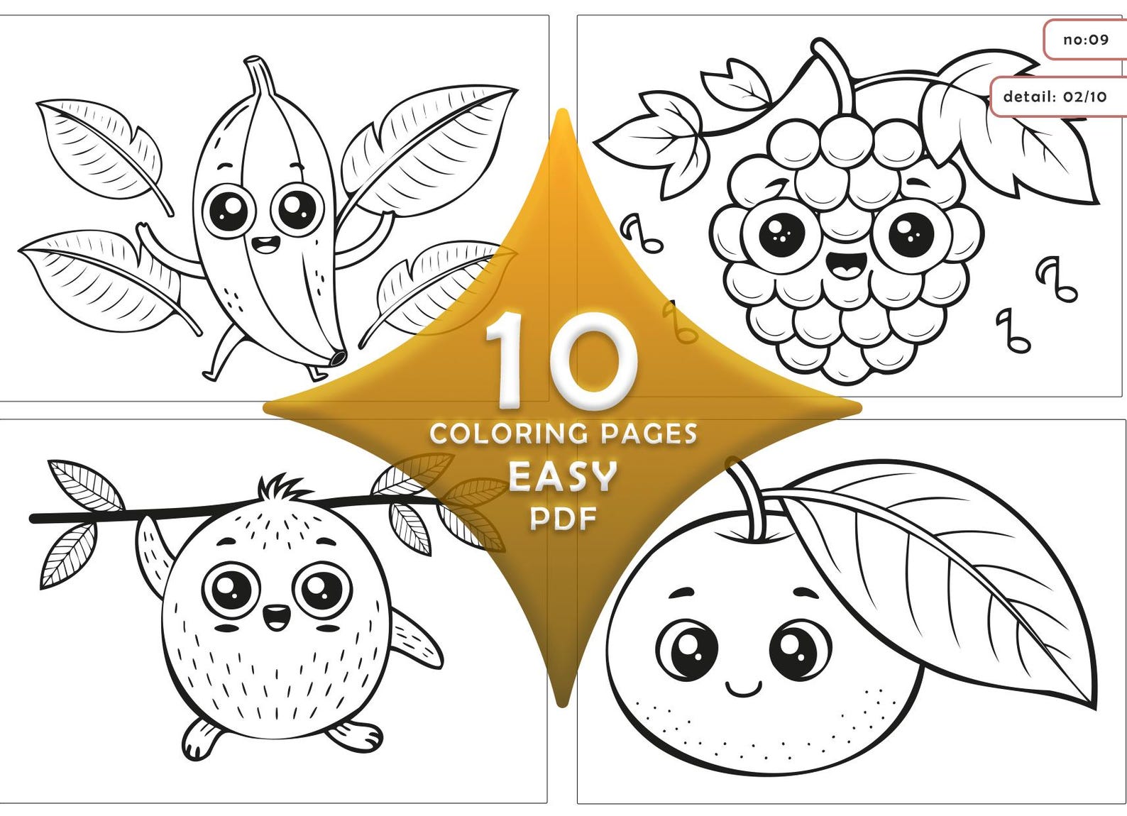 Cute Fruit: Fun Easy Coloring Pages for Kids | Printable Kawaii Fruits ...