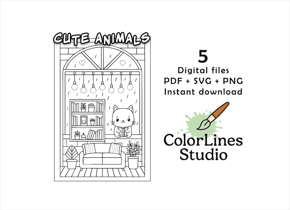Kawaii Animal Coloring Pages | Cat Fox Bunny Deer Reading Baking | Cozy ...