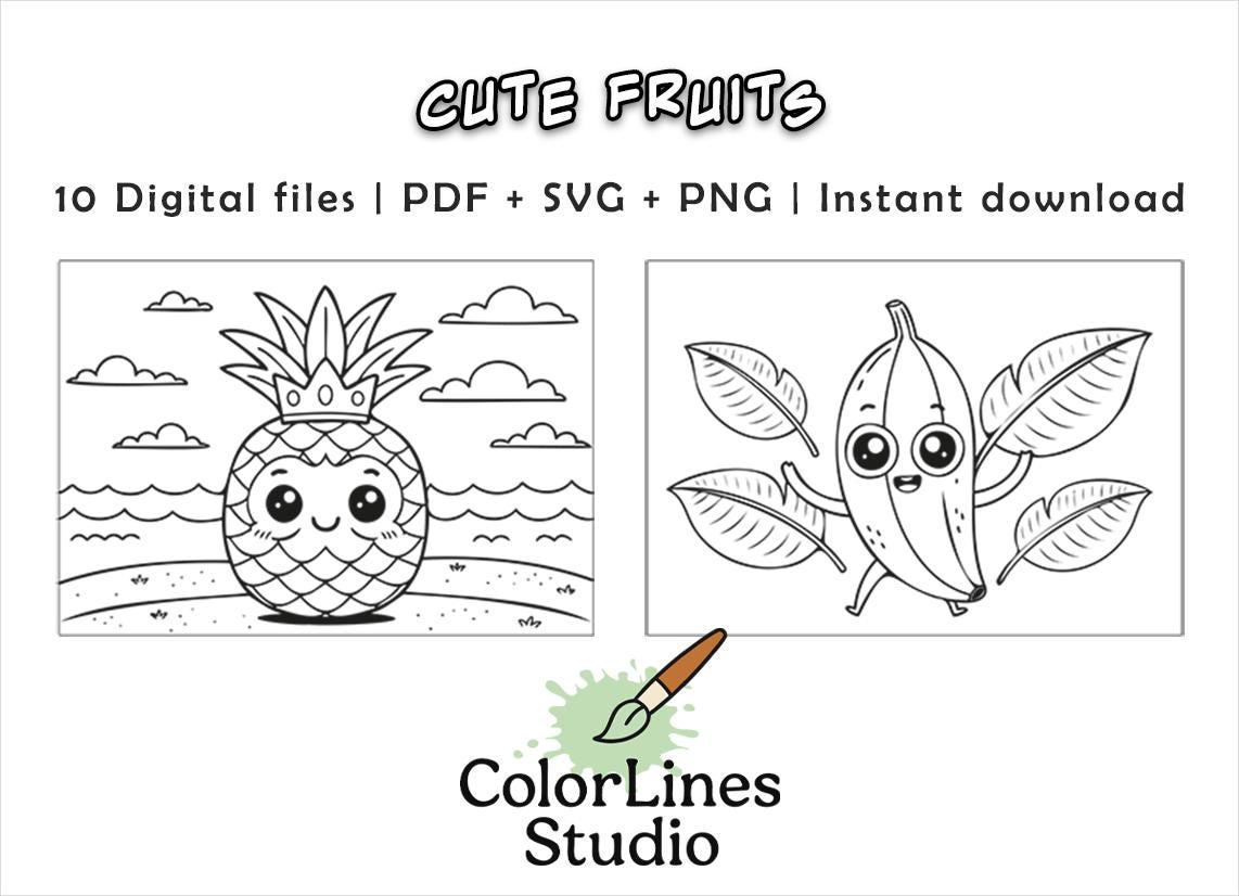 Cute Fruit Coloring Pages | Kawaii Food Characters | Printable PDF ...