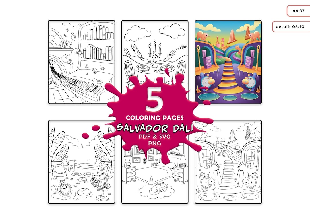 Surrealism Coloring Pages | Piano Bedroom Melting Clocks | Dali ...