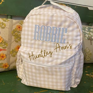 Boy Gingham Backpack Khaki Full Size Nylon Book Bag. Duck Monogrammed ...