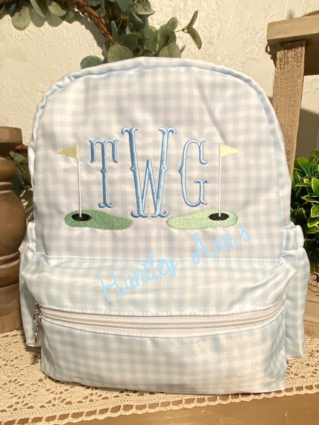 Boy Gingham Backpack Blue Toddler Size Nylon Bookbag. Small Golf ...