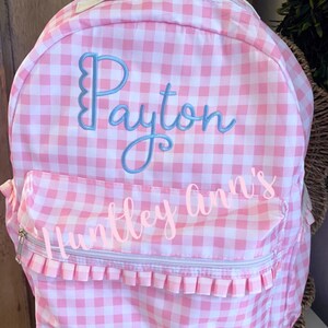 Pink Gingham Backpack Full Size Nylon Ruffle Book Bag. Monogrammed Name ...