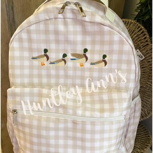 Boy Gingham Backpack Khaki Full Size Nylon Book Bag. Duck Monogrammed ...