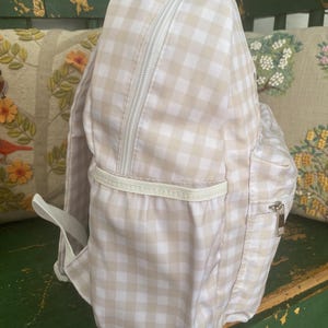 Boy Gingham Backpack Khaki Full Size Nylon Book Bag. Duck Monogrammed ...