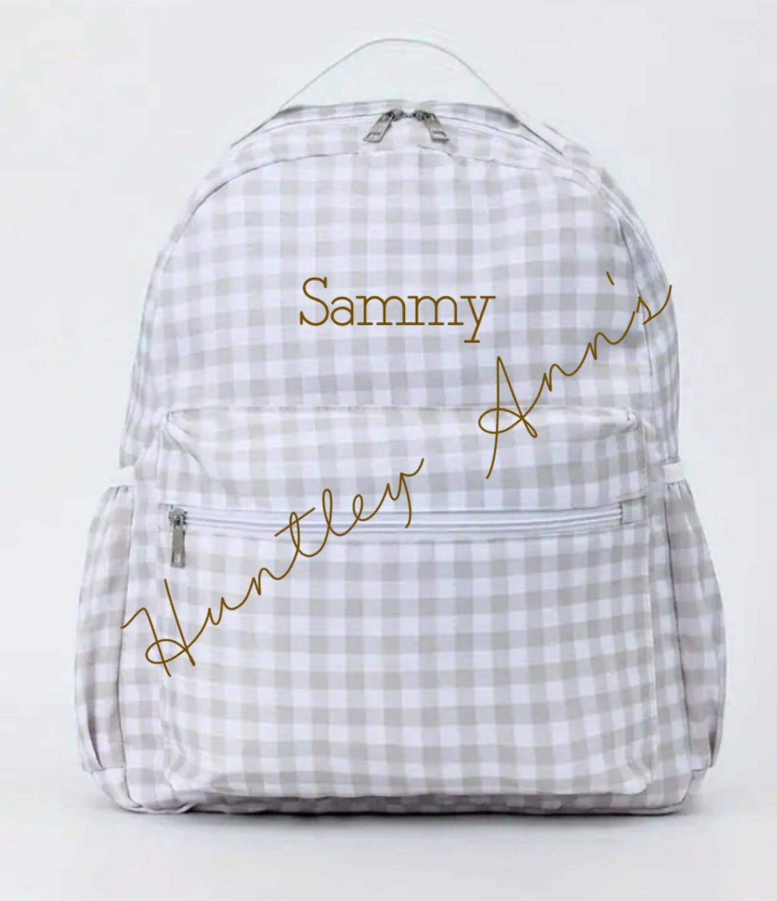 Boy Gingham Backpack Khaki Full Size Nylon Book Bag Pointer Monogrammed ...