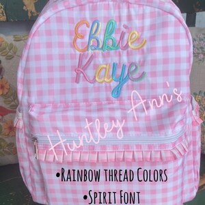 Pink Gingham Backpack Full Size Nylon Ruffle Book Bag. Monogrammed Name ...