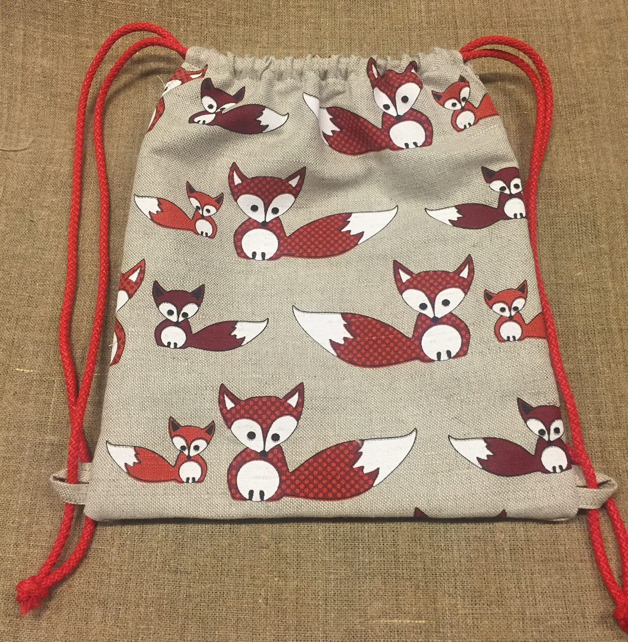 Mini Red Fox Linen Fabric Backpack Natural Kids Drawstring - Etsy