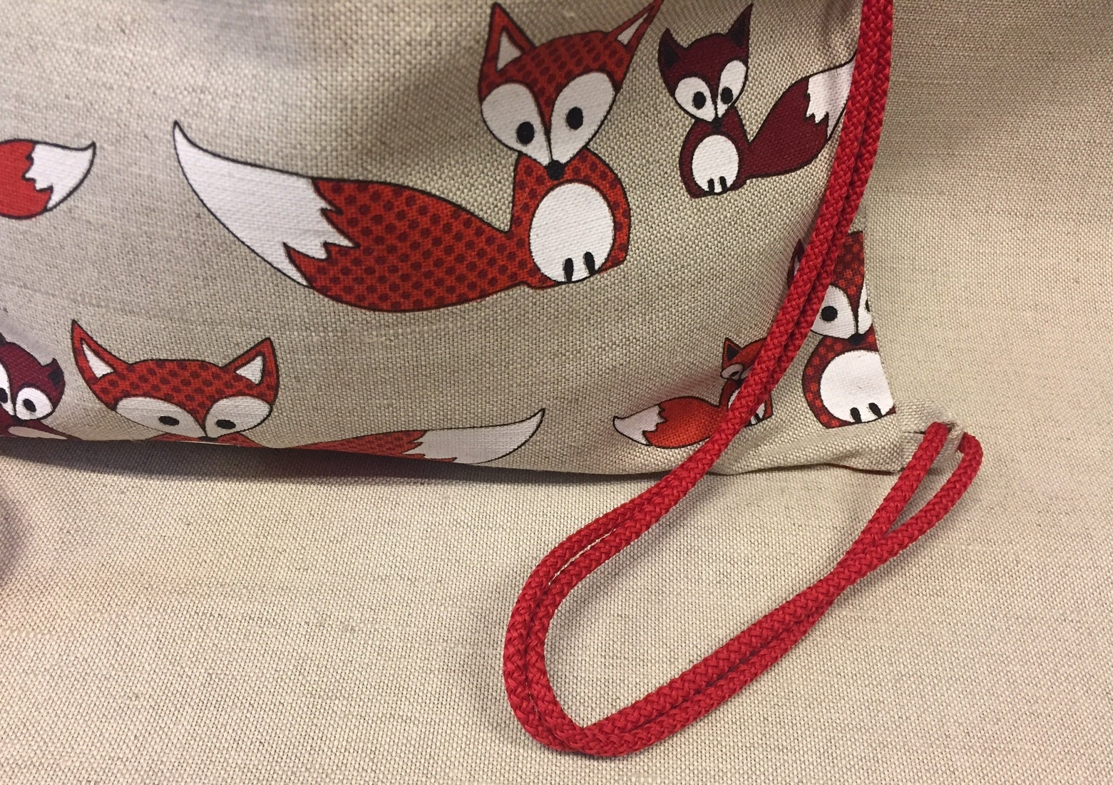 Mini Red Fox Linen Fabric Backpack Natural Kids Drawstring - Etsy