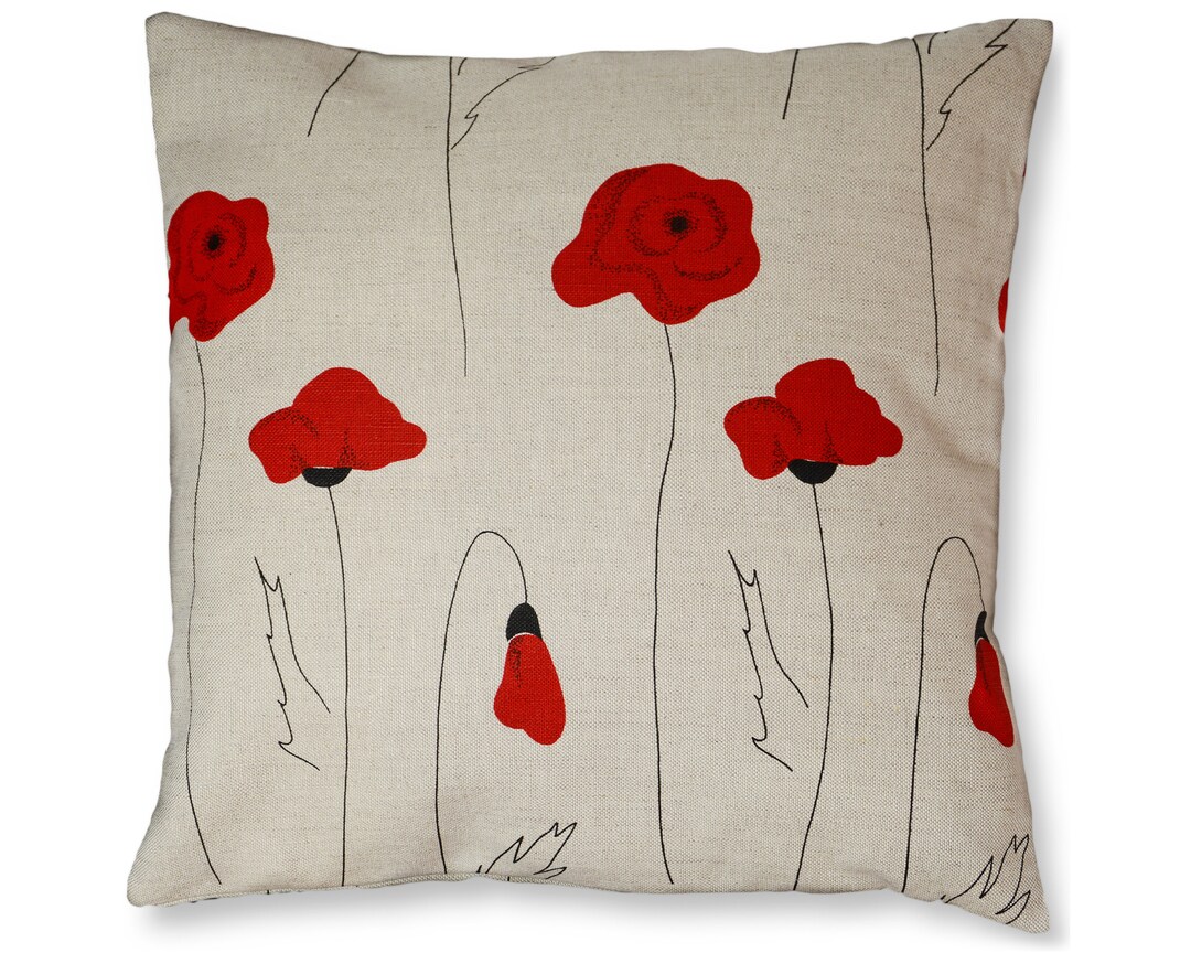 Modern Graphic Floral Red Poppy Throw Pillow, With Insert, Natural ...