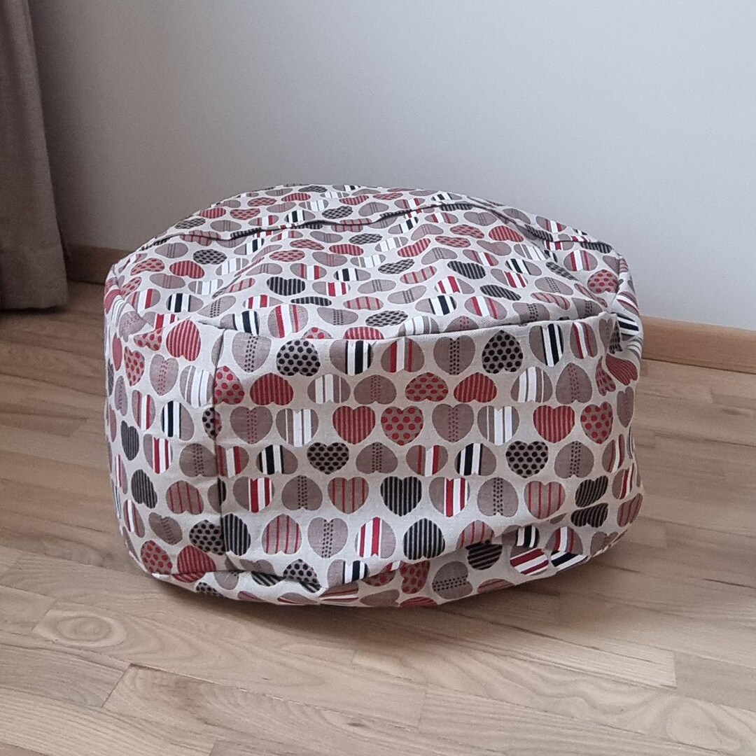 Linen Storage Pouf Ottoman: Scandinavian Style Heart Print Bean Bag ...