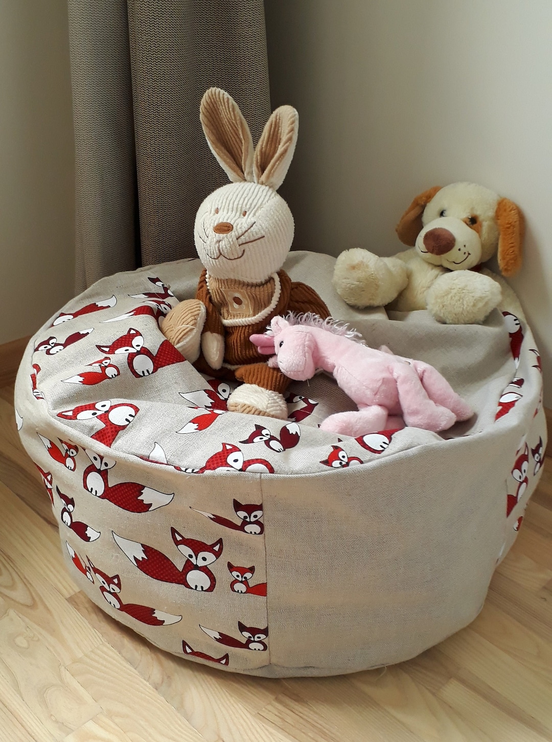 Stuffed Animal Storage Bean Bag Chair, Red Fox Toy Storage Basket ...