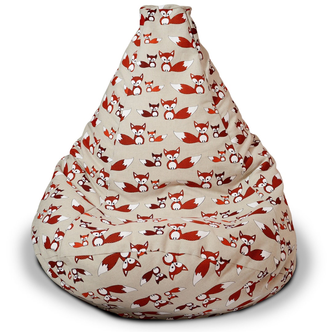 Fox Stuffed Animals Storage Bean Bag Chair, Linen Beanbag Cover Only ...