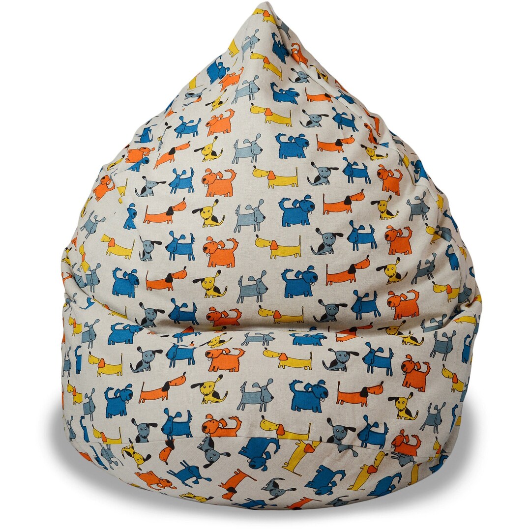 Stuffed Animals Storage Bean Bag Chair With Cute Dogs, Natural Linen ...