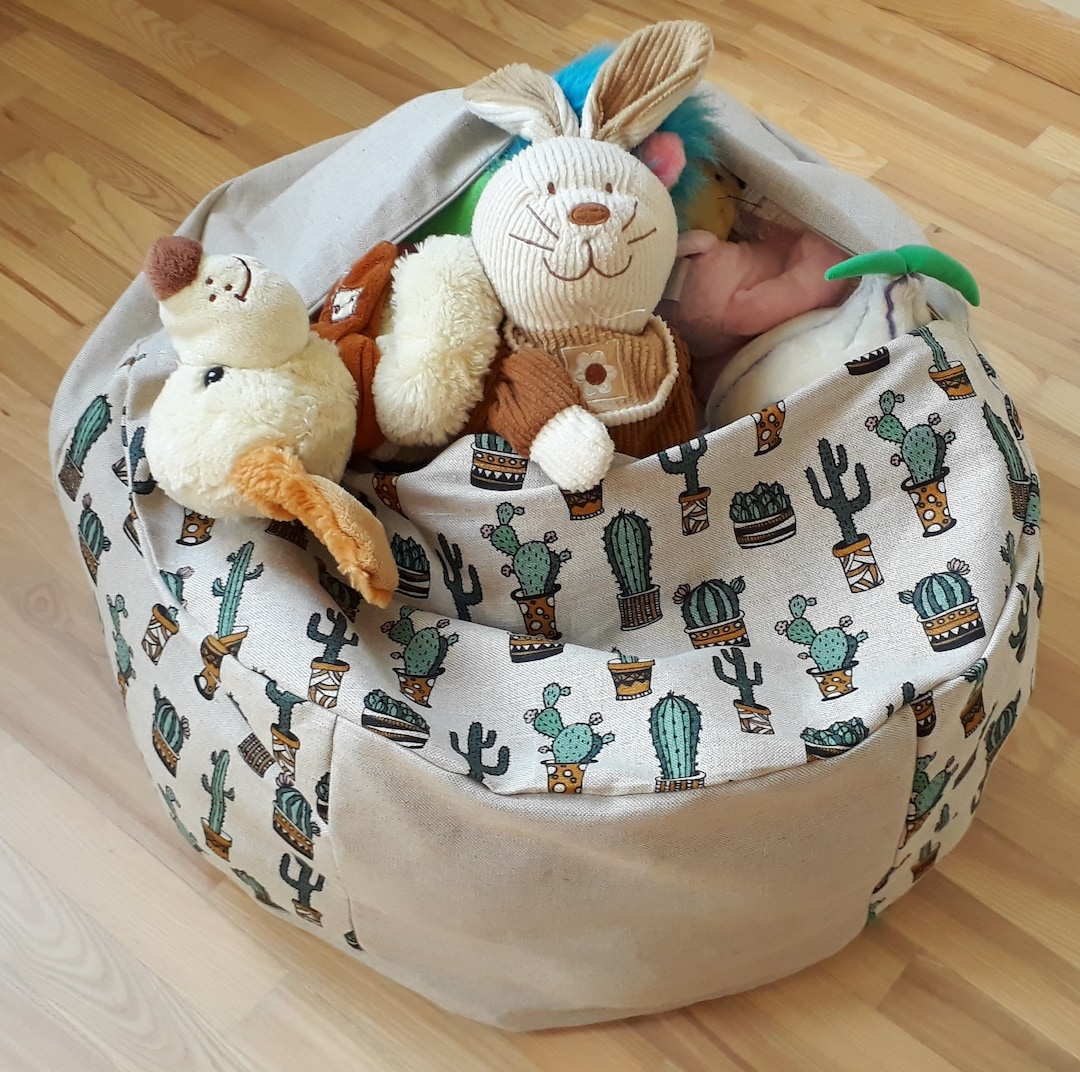 Linen Storage Pouf Ottoman With Mini Cactus Print, Toys or Laundry ...