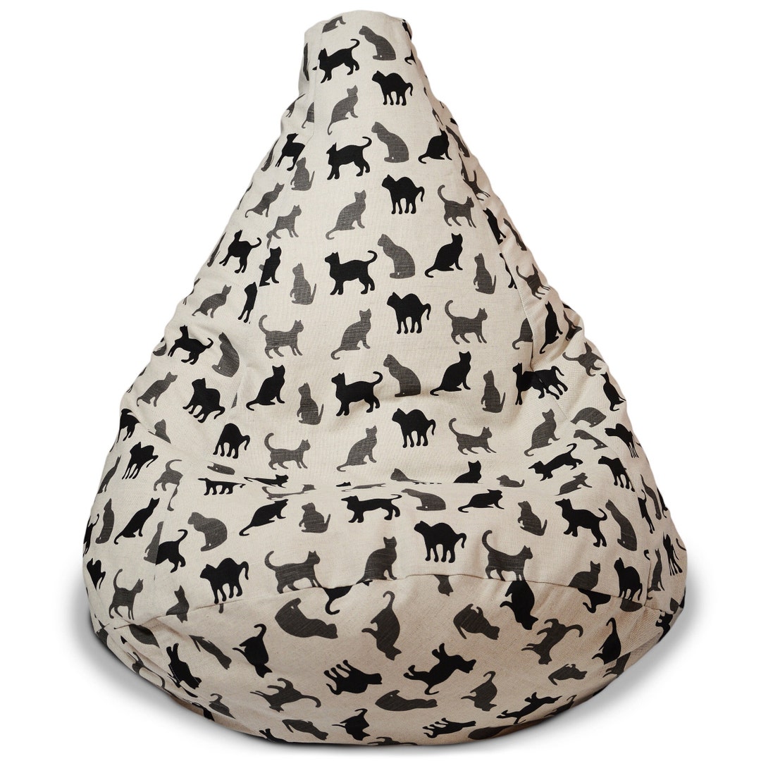 Black Cat Adult Bean Bag Chair Eco Friendly Linen Beanbag - Etsy