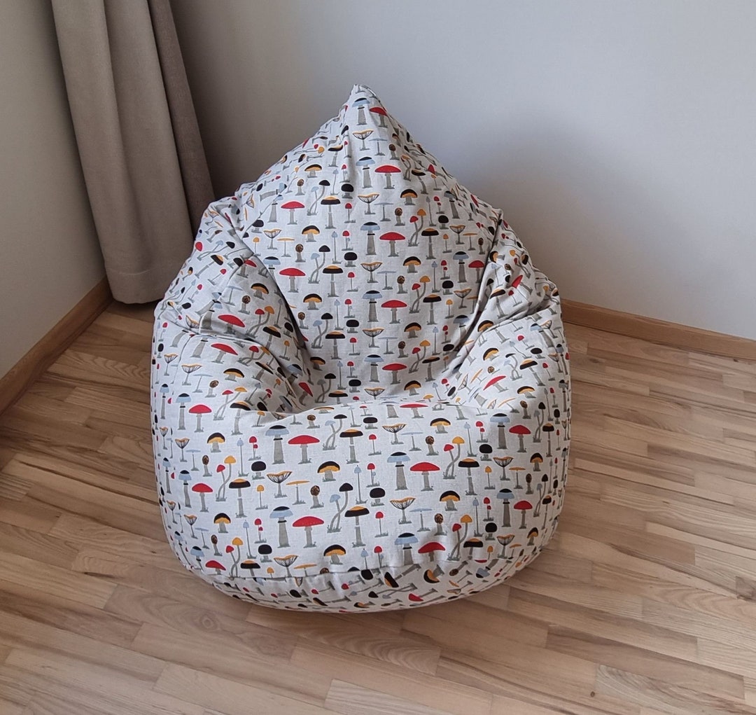 Eco-friendly Bean Bag Chair With Trendy Mushroom Print, Beanbag Linen ...