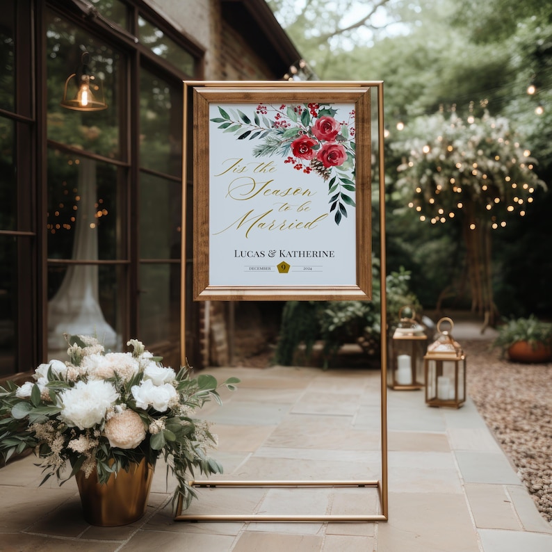 Christmas Wedding Welcome Sign Template Editable | Rustic Winter ...