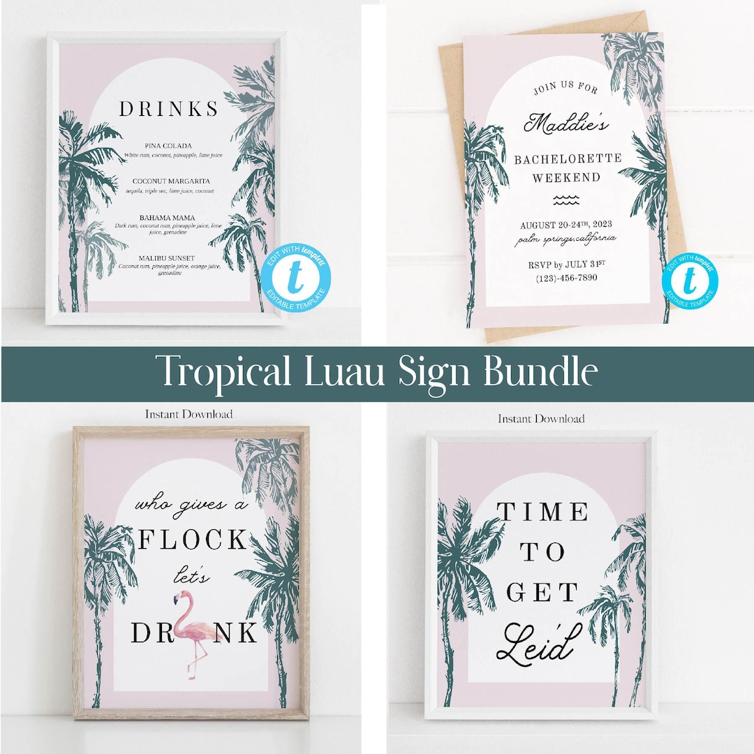 Tropical Luau Sign Template Bundle, Hawaiian Pool Party, Bachelorette ...