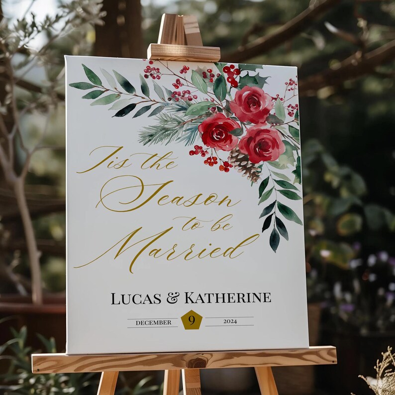 Christmas Wedding Welcome Sign Template Editable | Rustic Winter ...