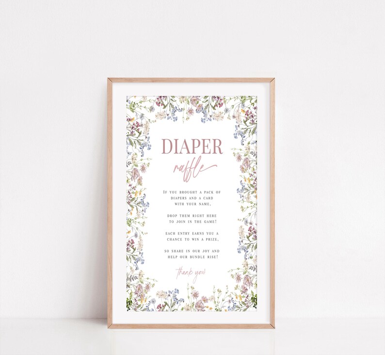 Wildflower Diaper Raffle Sign: Editable Boho Baby Shower Game (digital ...