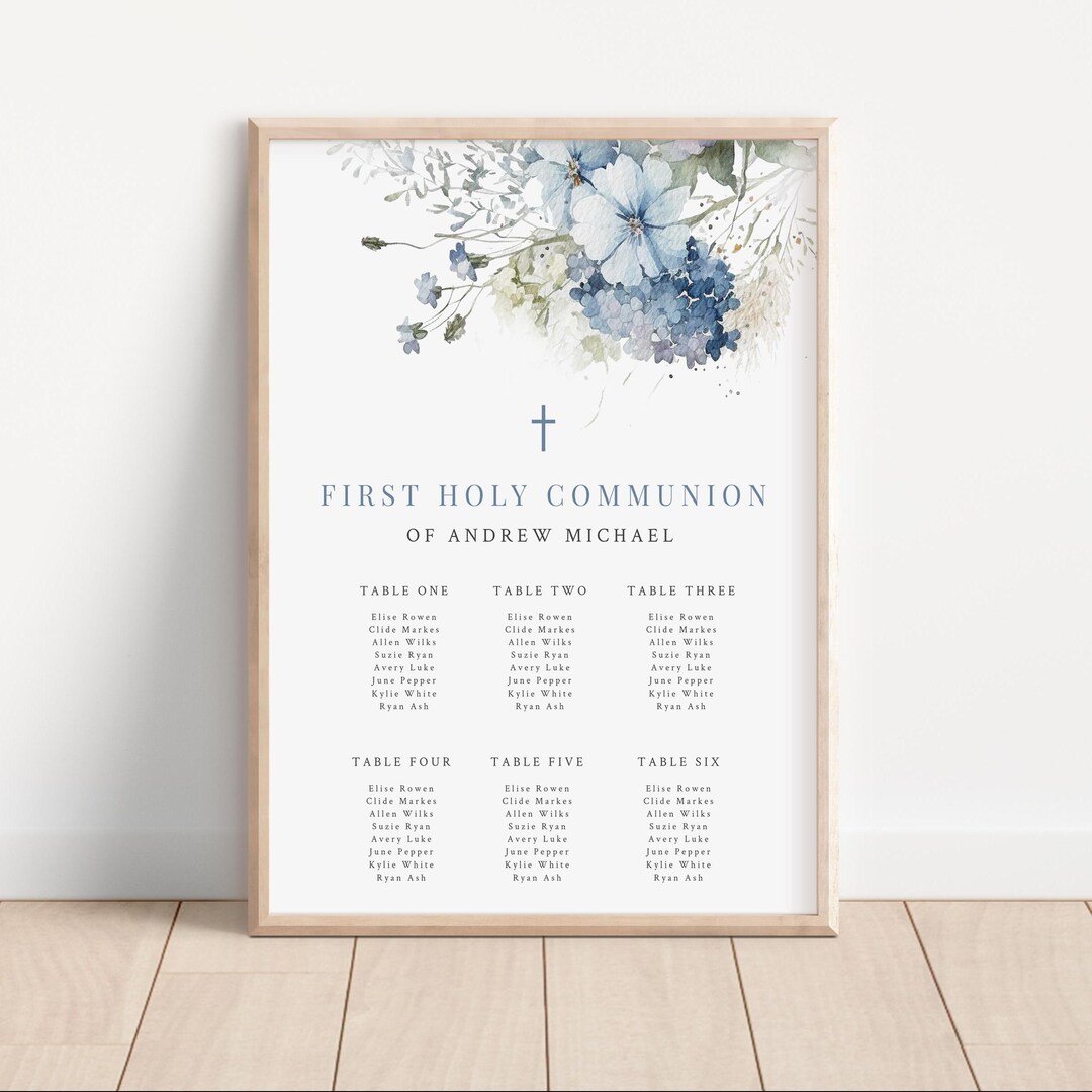 First Holy Communion Seating Chart | Blue Seating Chart Sign | Boy ...