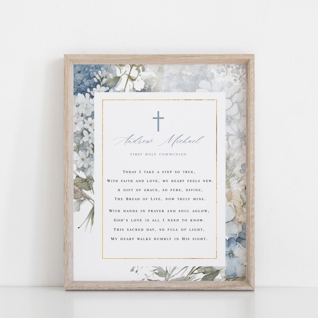 First Holy Communion Poem Card: Blue Floral Keepsake (printable) - Etsy