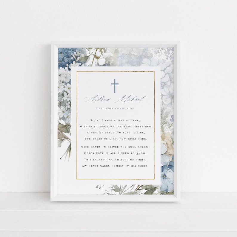 First Holy Communion Poem Card: Blue Floral Keepsake (printable) - Etsy