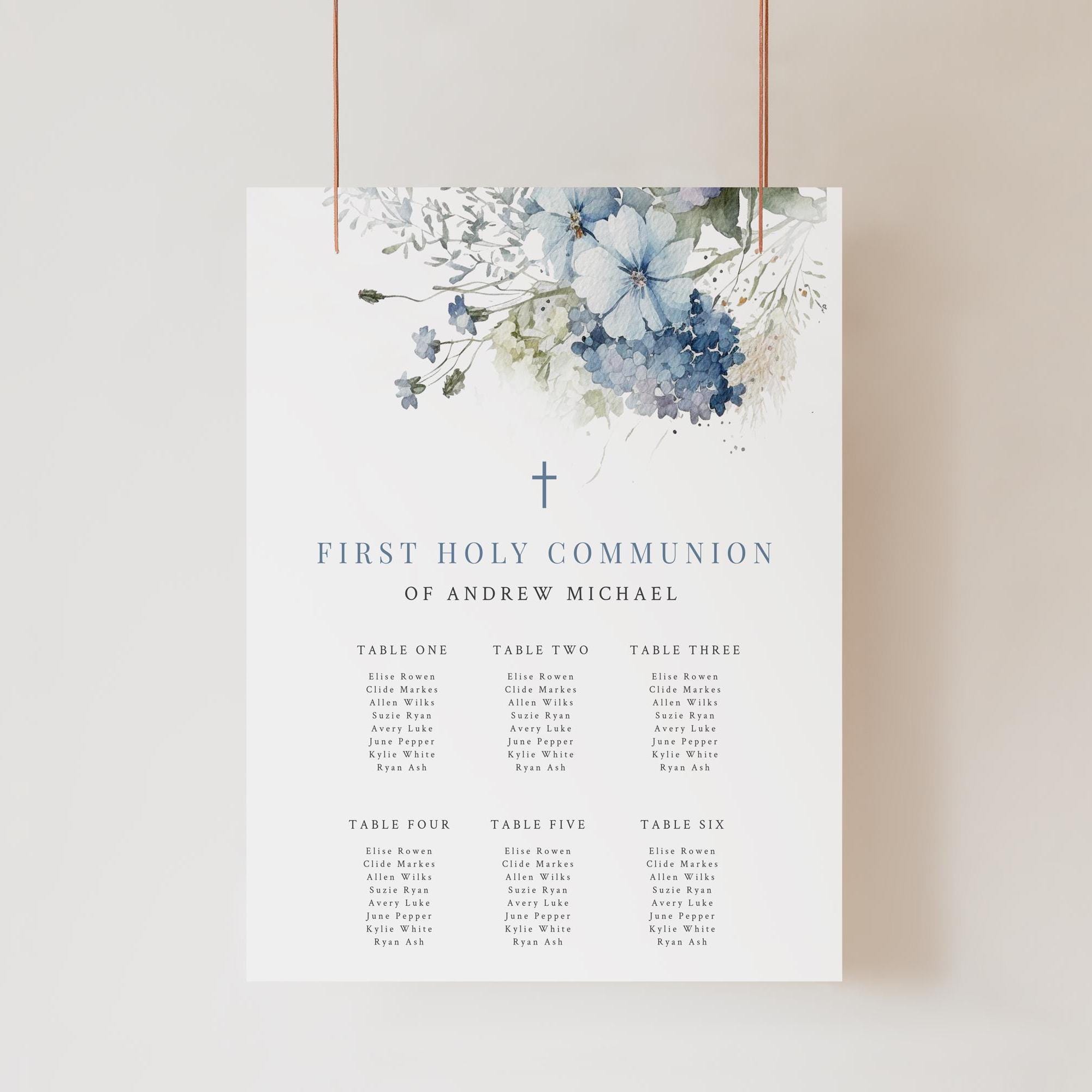 First Holy Communion Seating Chart | Blue Seating Chart Sign | Boy ...