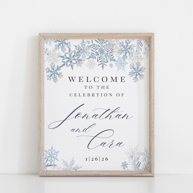Winter Snowflake Wedding Welcome Sign | Blue Printable Ceremony Sign ...