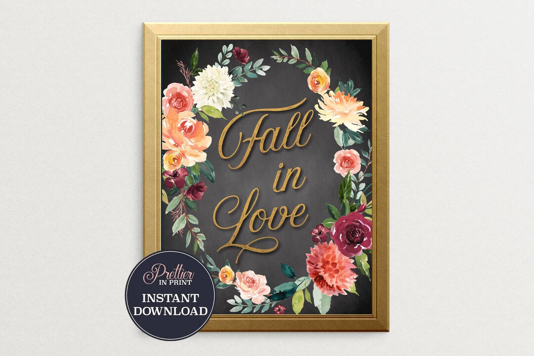 Fall in Love Sign, PRINTABLE SIGN, Autumn Wedding Sign, Engagement Sign ...