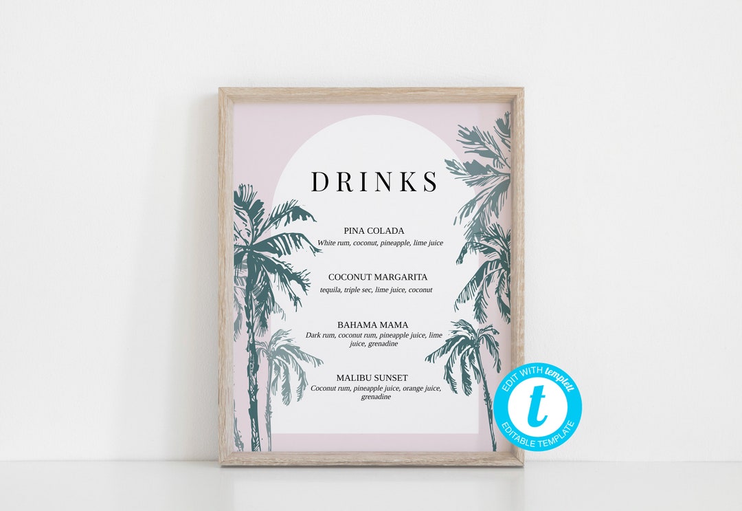 Tropical Luau Bachelorette Drink Menu | Digital Download | Custom ...