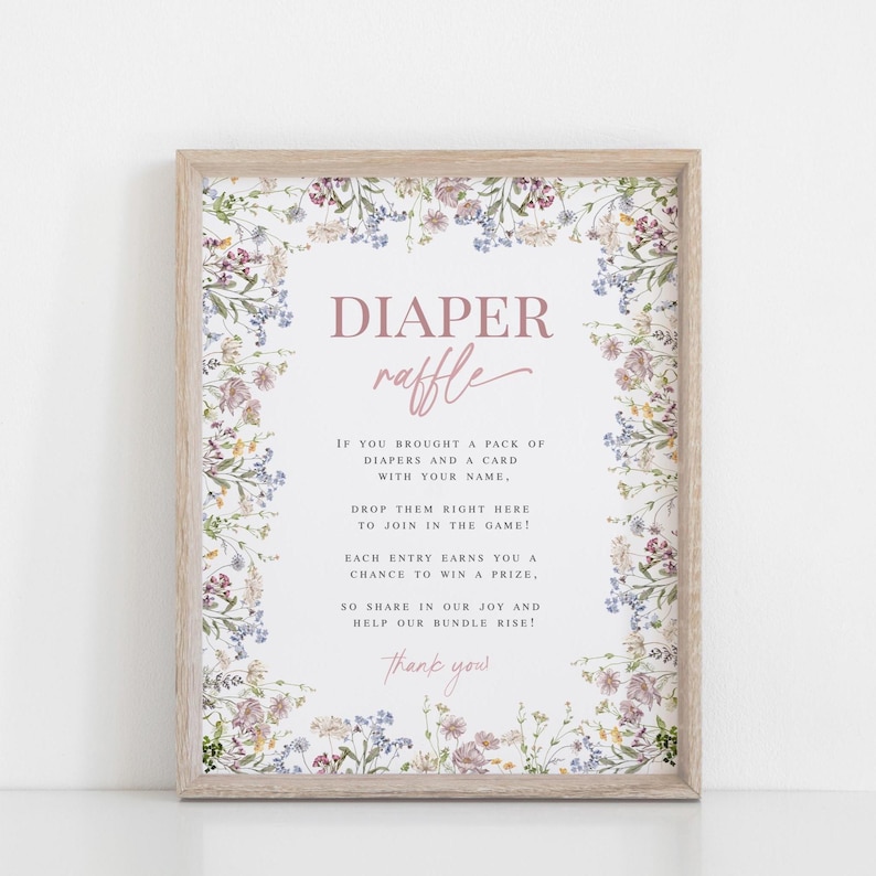 Wildflower Diaper Raffle Sign: Editable Boho Baby Shower Game (digital ...