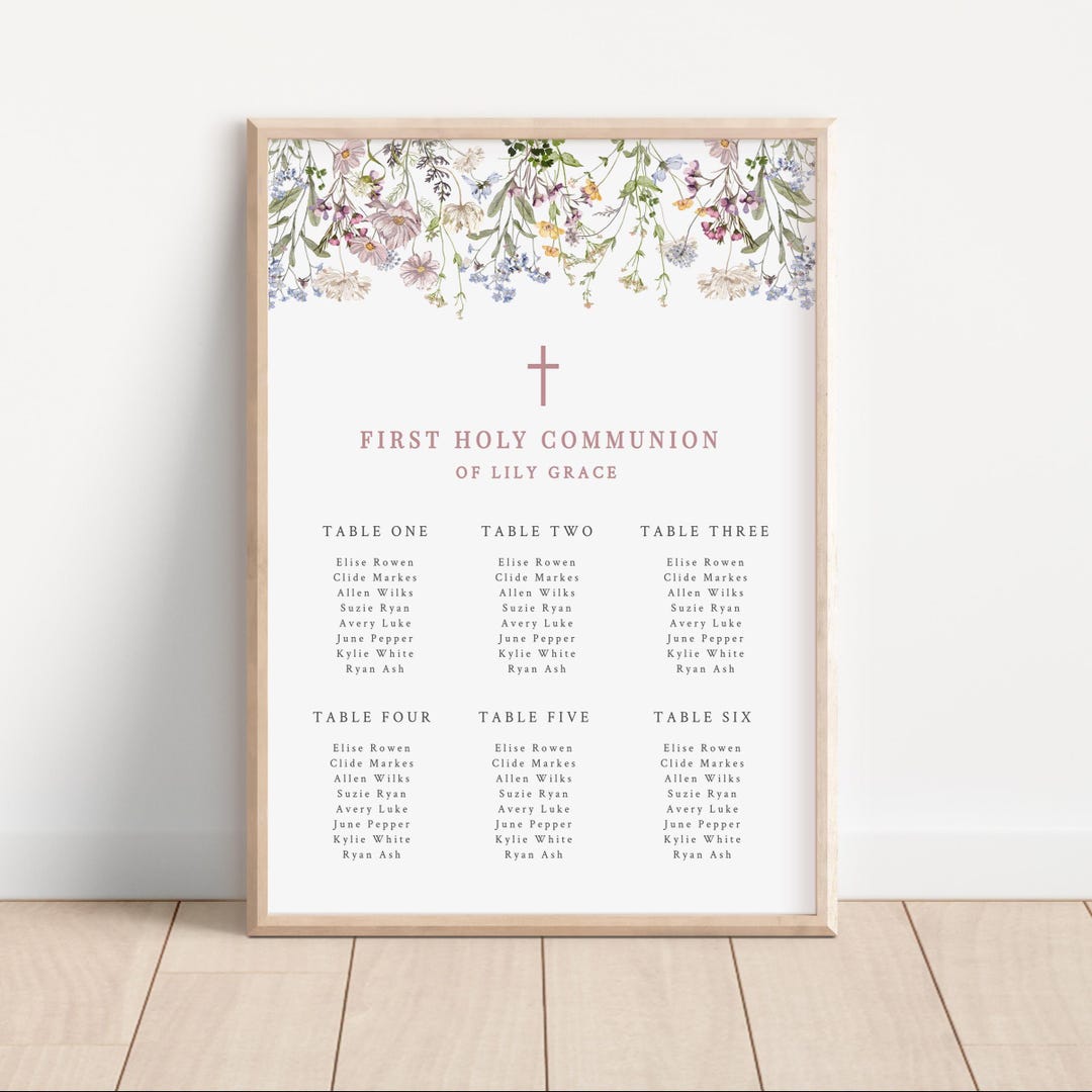 First Communion Seating Chart Girl | Wildflower Table Chart | Girl ...