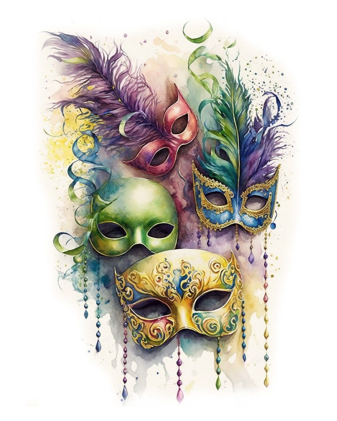 Set of 4 Mardi Gras Masks Printable Wall Art, Downloadable Art ...