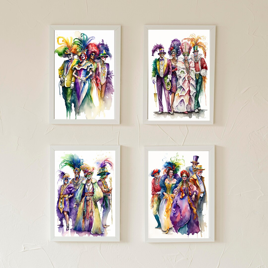 Set of 4 Mardi Gras Parade Printable Wall Art, Downloadable Art ...
