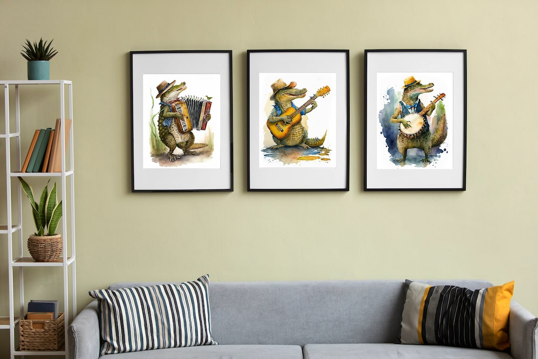 Set of 3 Cajun Alligators Musicians Printable Wall Art, Illustration ...