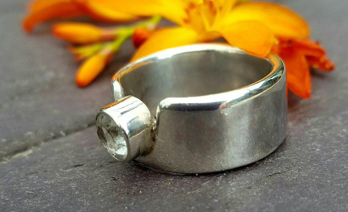 Contemporary 10mm Wide Band Sterling Silver Ring With Tube Set | Etsy