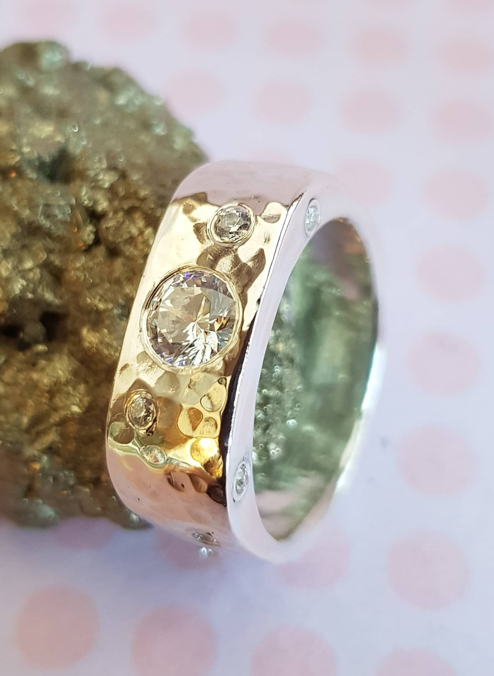 Contemporary Custom 6mm Wide Band Sterling Silver Ring With Large 4mm ...