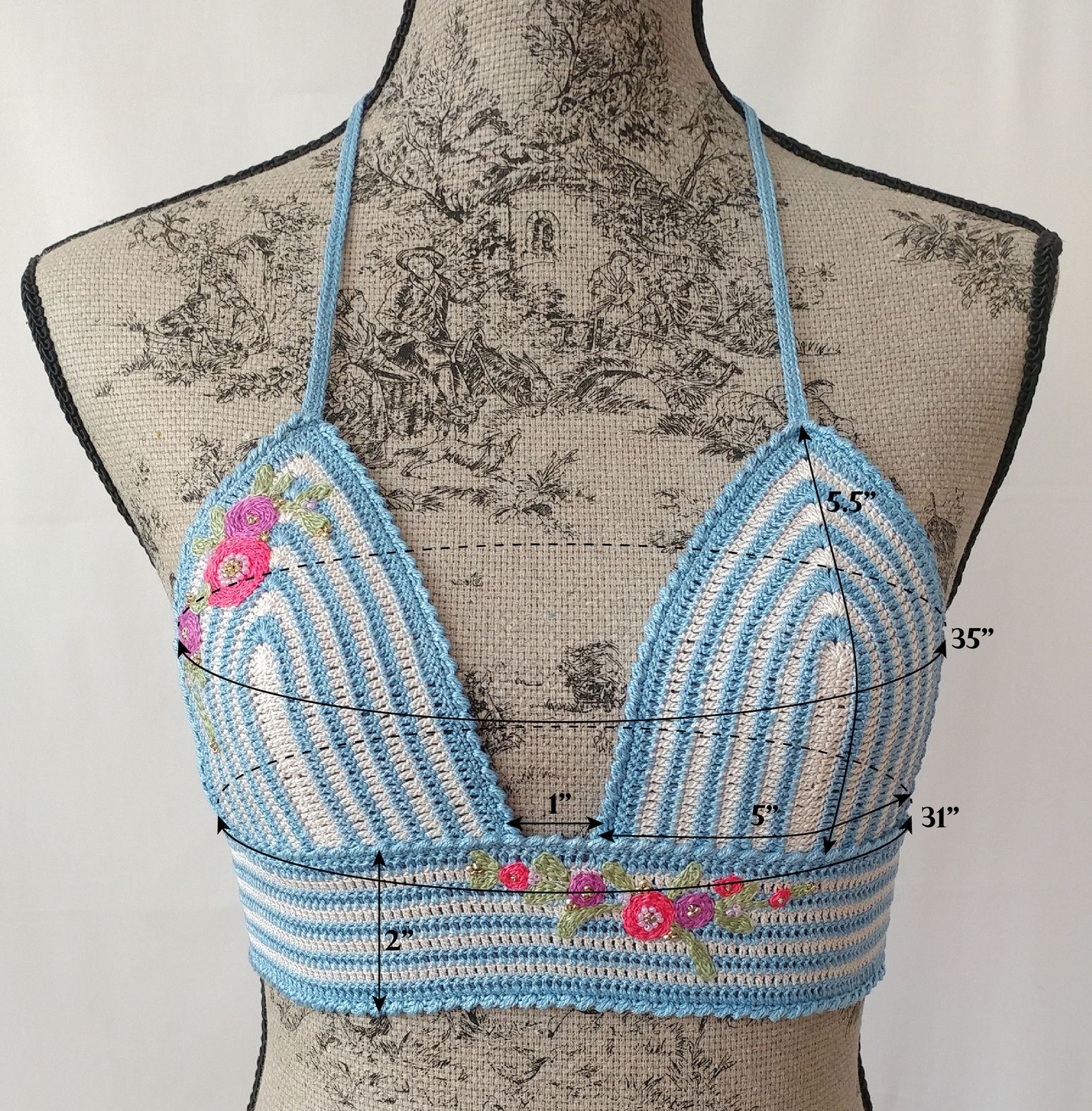 Striped Hand Crochet Summer Crop Halter Top - Etsy