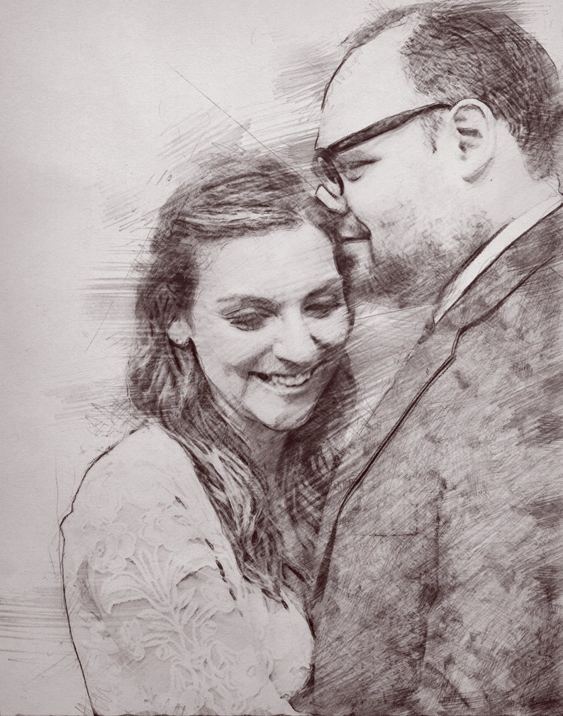 Family Portrait Portrait From Photo Rough Sketch Rustic - Etsy