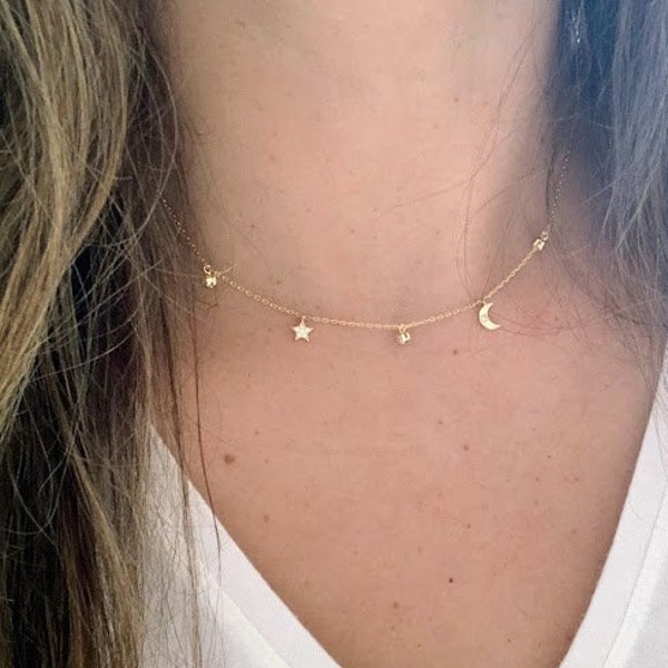 Moon and Star Necklace - Etsy