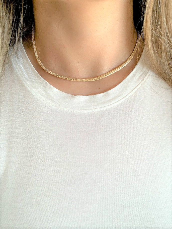 14K Gold Filled Omega Snake Necklace - Corrugated Chain, Layering ...